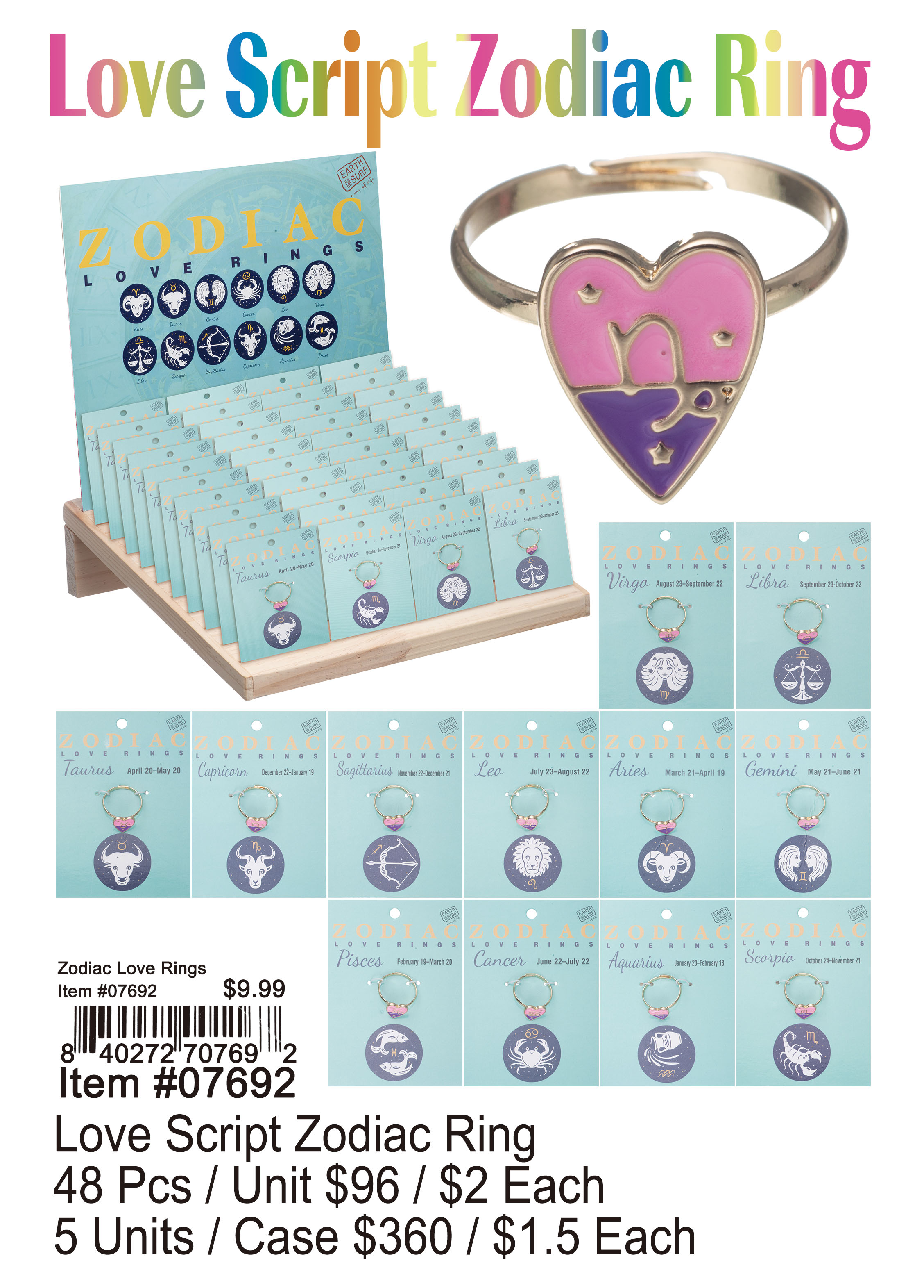 Love Script Zodiac Ring